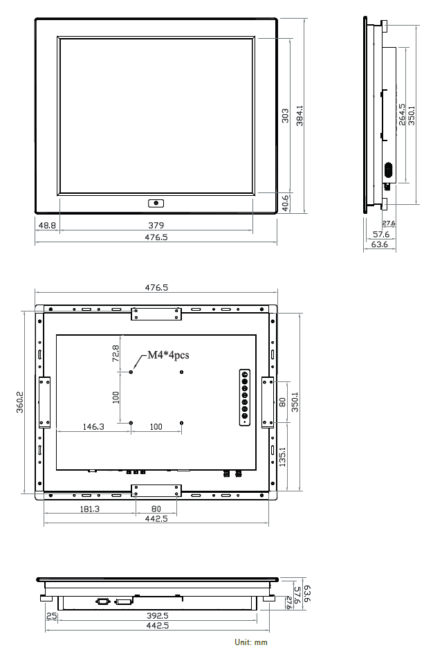 19" Industrial LCD Monitor with VGA + DVI-D Video Input