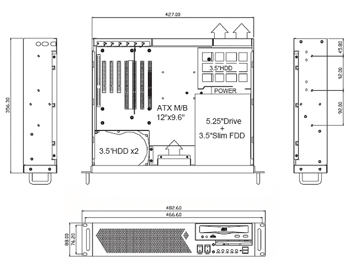 2U 13.9" Depth Rackmount Computer with 6 x Low Profile Expansion Slots